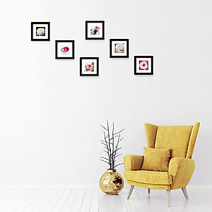 Golden State Art, 6x6 Square Wood Frame - White Mat Fit 4x4 inch Instagram Smartphone, Family Collage Photo - Wall Hanging - Real Glass - for Gift, Home (Black)