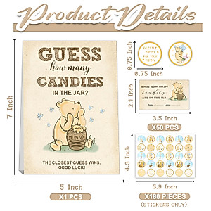 Winnie Guess How Many Candies Baby Shower Games, How Many Candies Standing Sign 50 Guessing Cards 180 Baby Shower Winnie Candies Stickers, Guess How Many Candies Winnie the Pooh Baby Shower Games
