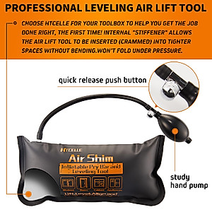 Air Wedge Bag,HTCELLE 3 Piece Commercial Grade Air Wedge Bag Pump Professional Leveling Kit & Alignment Tool Inflatable Air Wedge for a Variety of Jobs,Sizes/Small/Medium/Large.