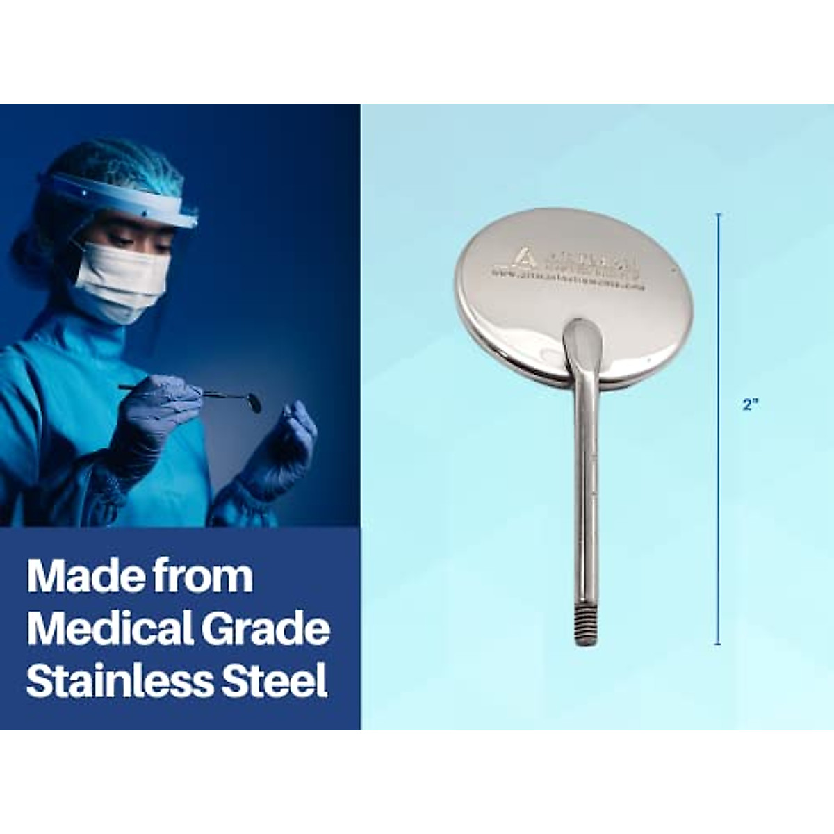 DENTAL MIRRORS TOPS FRONT SURFACE EUROPEAN STYLE THREADING RHODIUM SET OF 12 ARTMAN BRAND