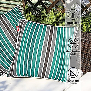 Pcinfuns Set of 2 Patio Indoor/Outdoor All Weather Decorative Throw Pillow Cover Cushion Case for Replacement 18" x 18" (Green and Grey)