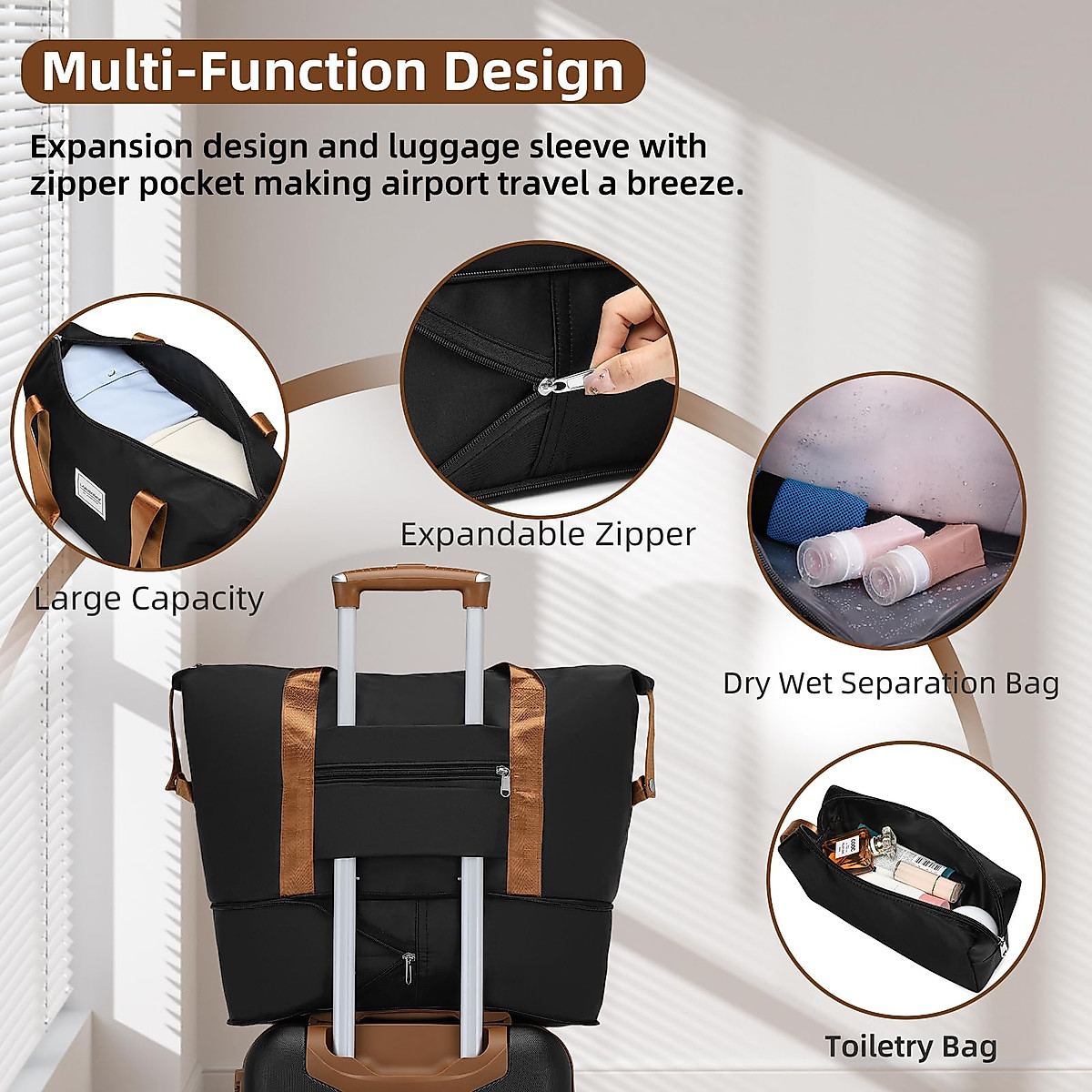 LARVENDER Luggage Sets 5 Piece Hard Shell Expandable Suitcase Set with Double Spinner Wheels TSA Lock (Black Brown, 5 Piece Set)