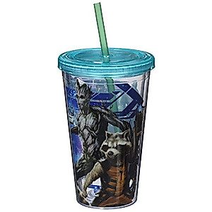 Vandor Marvel Guardians of the Galaxy 18 oz Acrylic Travel Cup with Lid and Straw, Multicolor