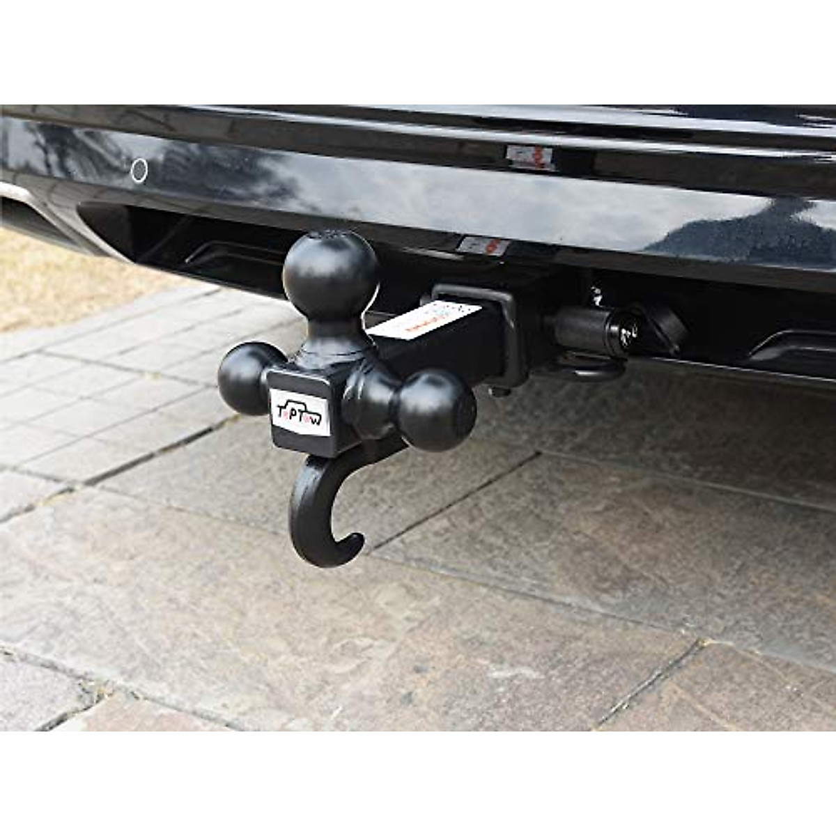 TOPTOW 64181HL Trailer Receiver Hitch Triple Ball Mount with Hook, Black Balls, with Black Dogbone Trailer Hitch Lock, Fits for 2 inch Receiver