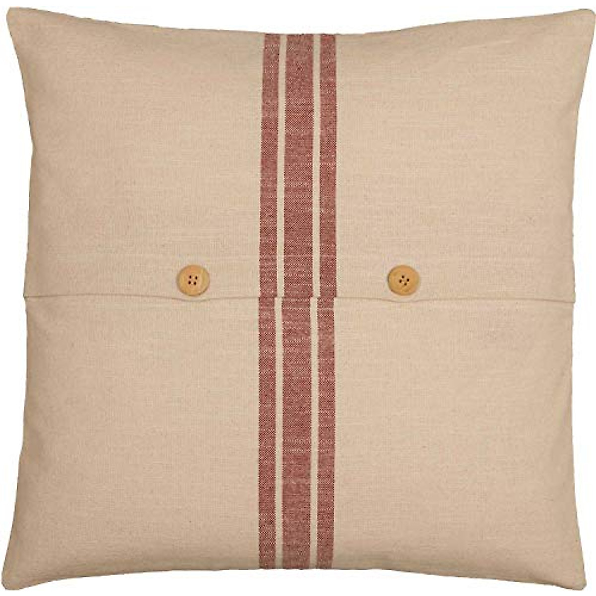 Piper Classics Market Place Red Grain Sack Stripe Throw Pillow Cover, 20" x 20", Farmhouse Décor Red & Cream w/Buttons, Christmas, Patriotic