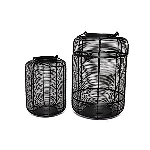 Interior Innovations Decorative Indoor/Outdoor 2 Lantern Set for Flowers or Candles, Black Round Design