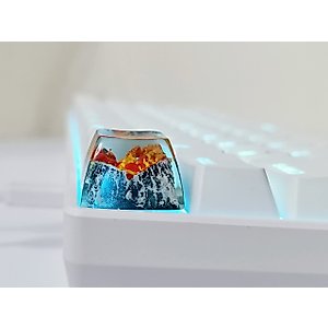 MECHKYP Handmade Mt .Fuji Backlit Resin Artisan Keycap R4/Esc Key Cap Shine Through Translucent SA Profile for Cherry MX Switch Gaming Mechanical Keyboard,Volcano Magma (Magma)