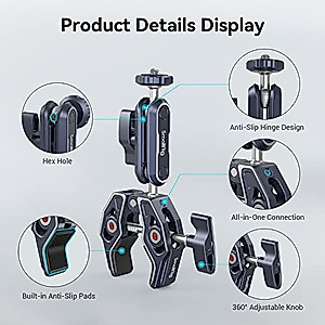 SmallRig Super Clamp Ballhead Magic Arm Camera Clamp, Crab-Shaped Monitor Clamp with 1/4"-20, 3/8"-16 Threaded Holes for Gopro/DSLR Camera/Stabilizer - 3757