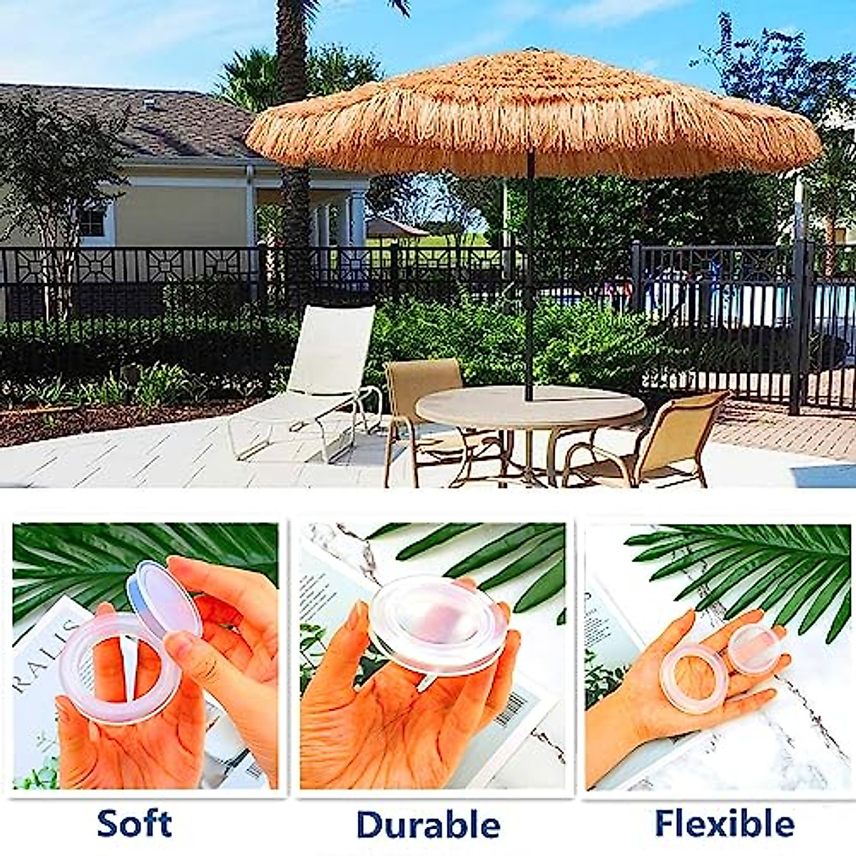 Kecoya 2 Inch Patio Table Umbrella Hole Ring Plug, Outdoor Patio Table Umbrella Hole Ring and Cap Set, Silicone Umbrella Table Hole Insert Cover and Cap Replacement Accessories for Patio Garden Glass Acrylic Yard Table Ring(2 sets transparent)