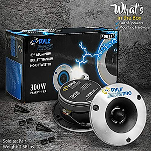 Pyle 3.75'' Titanium Horn Tweeter (Pair) - Aluminum Bullet Diamond Chrome Cutting Finish w/ 300 Watt Peak 20 oz Magnet Structure 2kHz - 25kHz Frequency Response 4 Ohm & 1" Kapton Voice Coil PDBT18