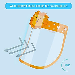9-Pack Kids' Safety Face Shields Fully Wrap-Around Protection Breathable Covering Clear Visor Cartoon Animals Reusable Lightweight High-Transparency Elastic Headband Pad Comfortable Fit for Boys Girls