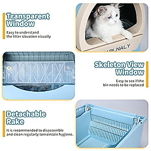 VARLNALY 3.0 Large Self-Cleaning Cat Litter Box, Pull-Out Non-Electric Automatic Cat Litter Box with Lid(24PCS Trash Box), One-Piece Base Prevents Urine＆Litter Leakage, Enclosed Isolates Odor (Blue)