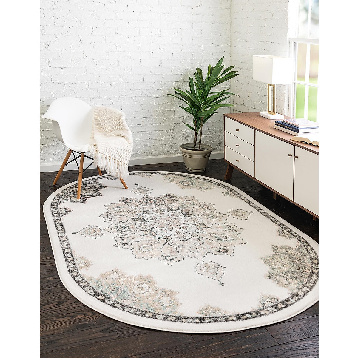 Unique Loom Parker Collection Area Rug - Kokulu (4' x 6' Oval, Ivory/ Beige)