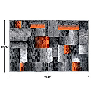 Flash Furniture Elio Collection Color Blocked Pattern Area Rug - High Pile Orange Olefin Rug - 2' x 3' Area Rug - Jute Backing - Hallway, Entryway, Bedroom