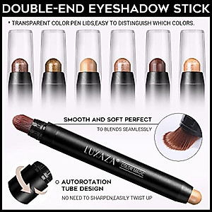 LUXAZA 6 PCS Brown Neutral Metallic Eyeshadow Stick,Champagne Brown Cream Shimmer Pencil Crayon,Eye Brightener Stick Highlighter Eye Liner Pen,Pro Waterproof & Long Lasting Eye Shadow Stick Makeup