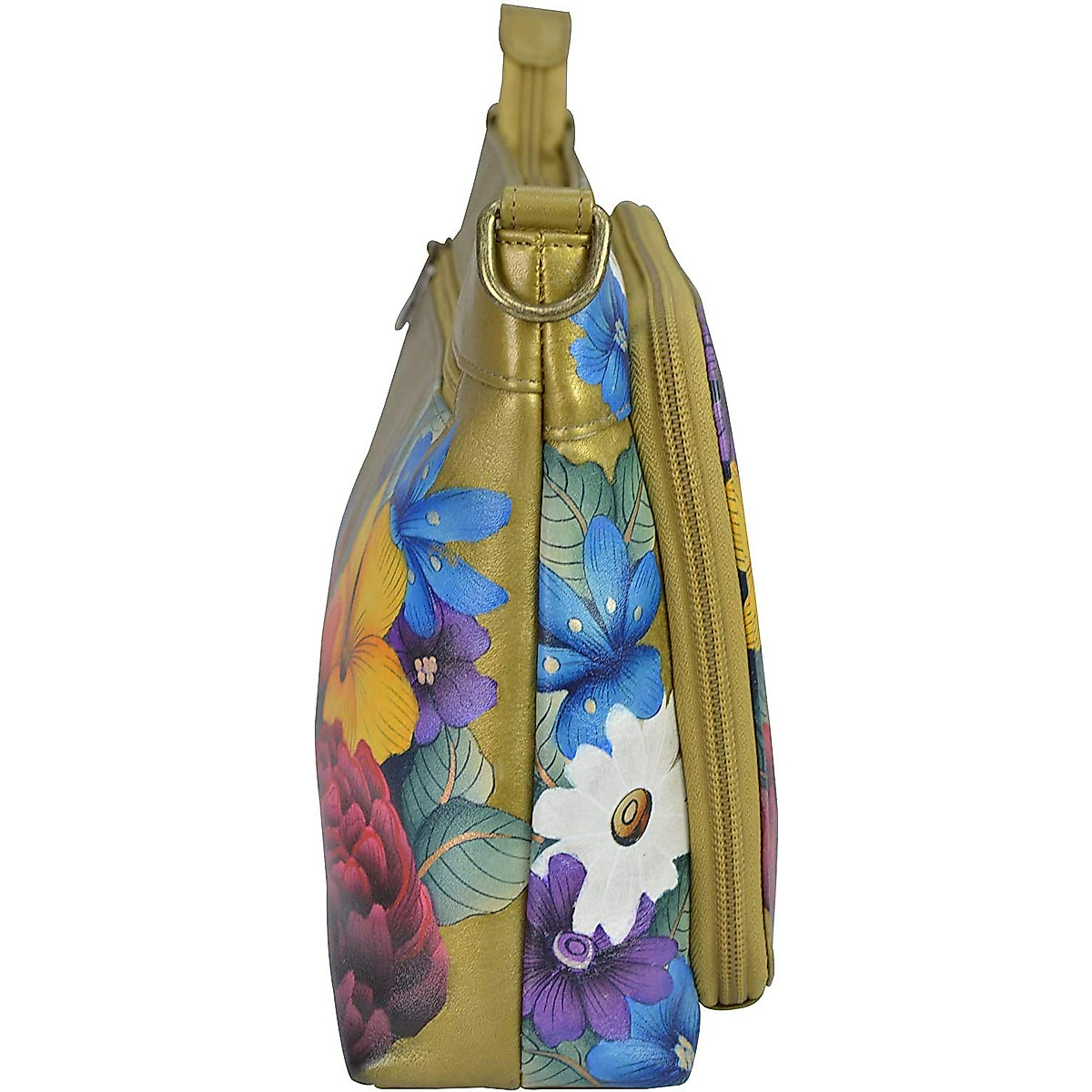 Anuschka Women’s Genuine Leather Shoulder Organiser - Hand Painted Exterior - Dreamy Floral