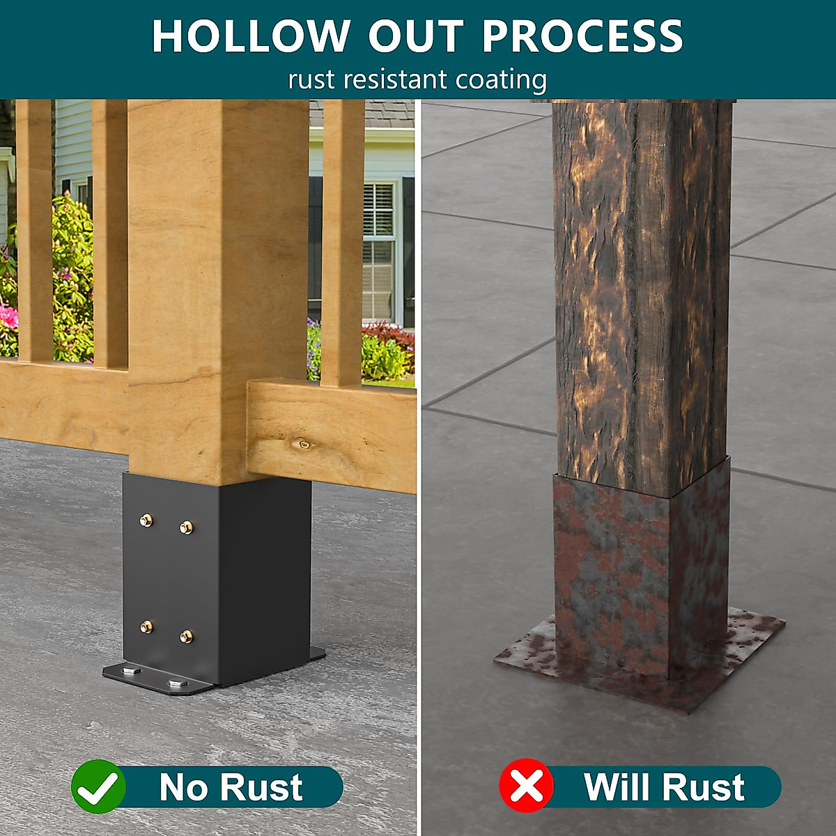 SPACEEUP 4x4 Post Base 10 Pcs, Inner Size 3.6"x3.6" Post Base Brackets, Heavy Duty Powder-Coated Post Anchor Matte Black Wood Post Brackets for Pavilion Deck Railing Support Deck Base Plate