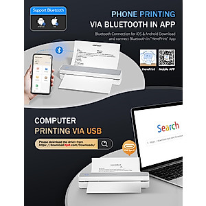 PRT Portable Printer Wireless for Travel, Bluetooth Thermal Printer Support 8.5" X 11" US Letter A4 A5, Compatible with iPhone, Android & Laptop, Inkless Printer for Office, Home, School, White