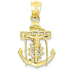 IceCarats 14K Yellow Gold Anchor Mariner Holy Cross Necklace Religious Pendant Jesus Christ Nautical Charm 26mm x 14mm Only
