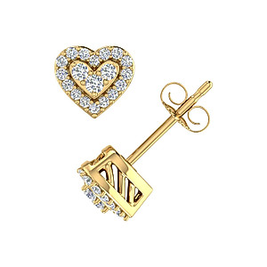 1/5 Carat Diamond Heart Shaped Stud Earrings in 10K Yellow Gold - IGI Certified