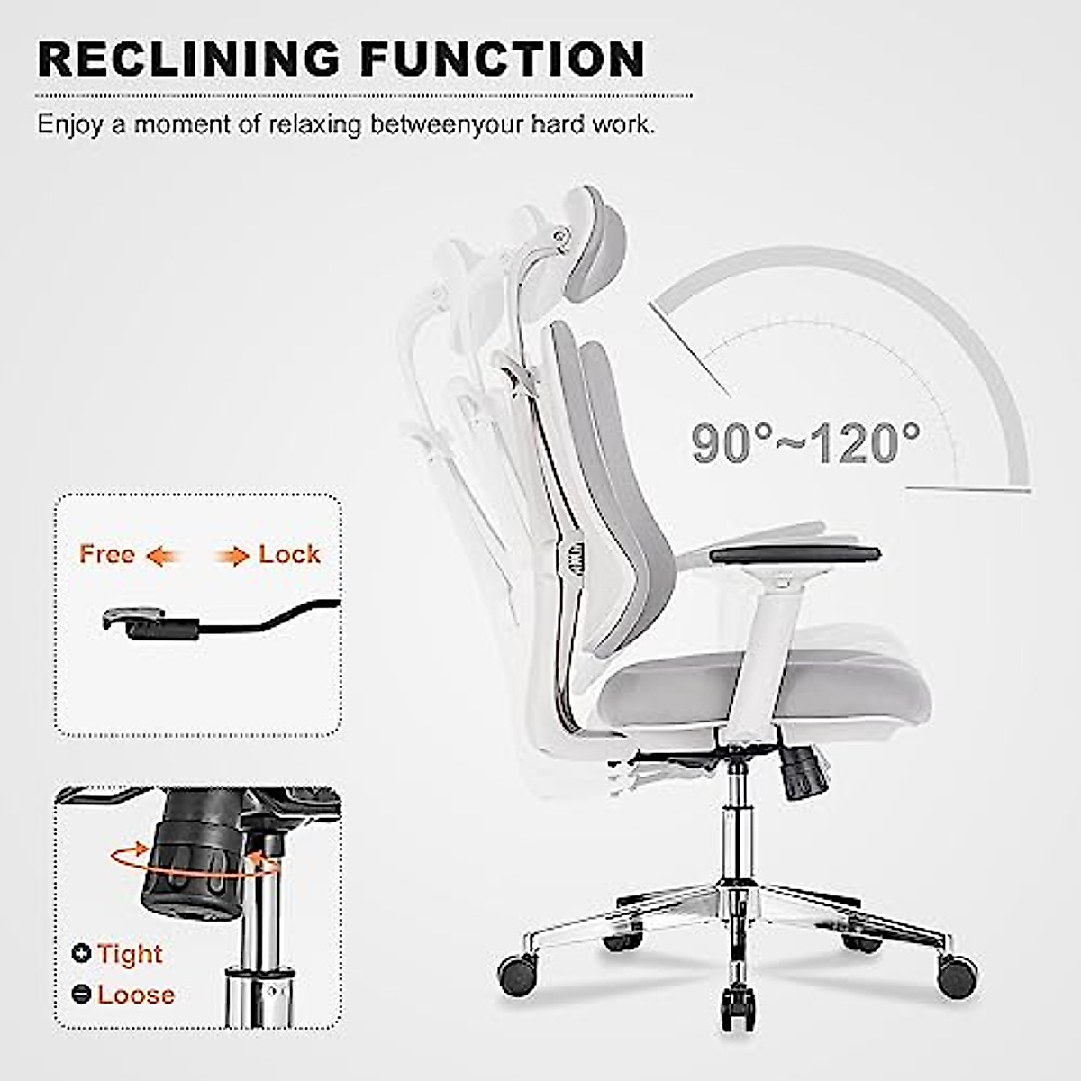 BV Dual Backrests Ergonomic Office Chair, Lumbar Support Office Desk Chair Back Support, Breathable mesh Office Chair 3D Adjustable Armrest (Grey)