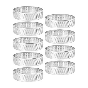 Lazycloud 9 Pack Round Tart Ring, Mousse Rings, Stainless Steel Heat-Resistant Perforated Mousse Rings, Metal Round Ring Mold