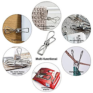 40 Pack Stainless Steel Clothes Pins, Stainless Steel Laundry Hanging Clothesline Clips Clothes Pegs for Washing Line Clothes Pegs Strong Card Pegs Metal Clips Fabric Clips for Clothes, Paper Files