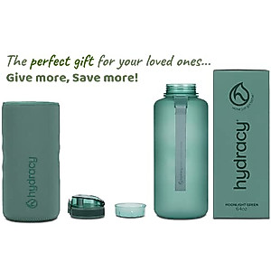 Hydracy Water Bottle with Time Marker -Large Half Gallon 64oz BPA Free Bottle & No Sweat Sleeve -Leak Proof Gym Bottle with Fruit Infuser Strainer & Times to Drink -Ideal Gift for Sports & Outdoors