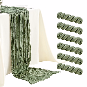 6 Pack Sage Green Cheesecloth Table Runners 10ft Wide Gauze Table Runners Boho Table Runners for Bridal Shower Wedding Birthday Party Table Decorations