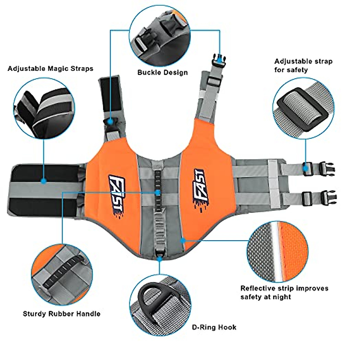 Ownpets Dog Life Jacket, Reflective Dog Safety Vest Adjustable Pet Life Preserver with Strong Buoyancy and Durable Rescue Handle for Swimming, Surfing, Boating,X-Large