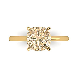 Clara Pucci 2.4ct Cushion Cut Solitaire Genuine Natural Morganite Wedding Bridal Designer art deco Anniversary Ring 14k Yellow Gold