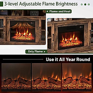 SIMOE 58 Inches Fireplace TV Stand with 23 Inch Fireplace, Electric Fireplace TV Console for TVs up to 65", Entertainment Center with 2 Cabinets & Remote Control, Brown