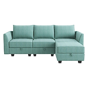 HONBAY Reversible Sectional Sofa Couch, Modern Apartment L-Shaped Couch Modular Sectional Sofa with Storage, Aqua Blue