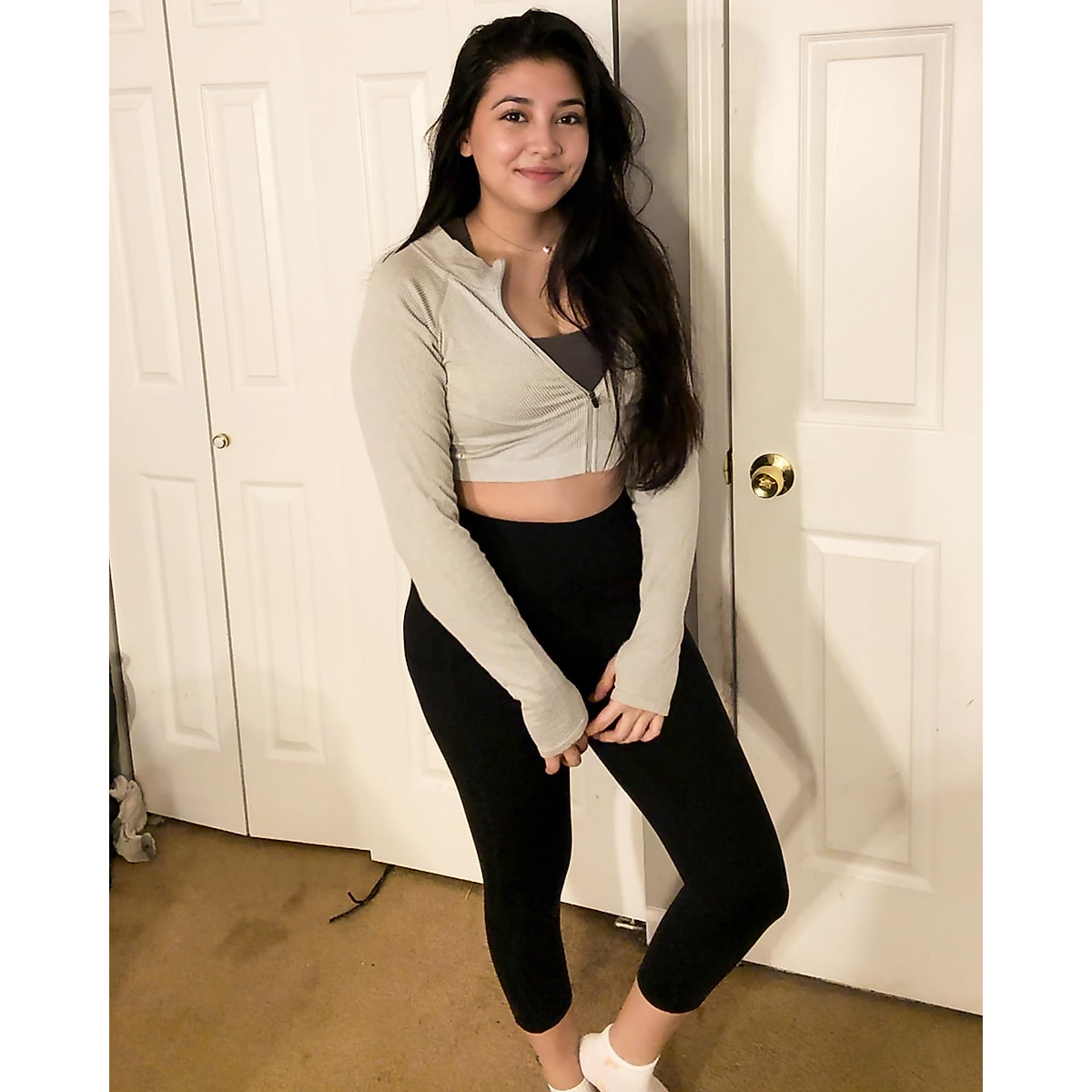 Stelle Womens High Waisted Legging Yoga Pants with Pockets for Workout (Cotton Like Softness-Black, Large)