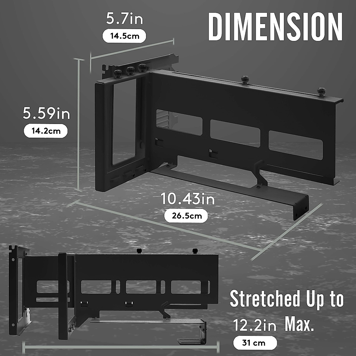 EZDIY-FAB Vertical PCIe 4.0 GPU Mount Bracket Graphic Card Holder with 5V 3 Pin ARGB LED Module, Video Card VGA Support Kit with PCIe 4.0 X16 Gen4 17cm/6.69in Riser Cable 90 Degree Right Angle (Black)