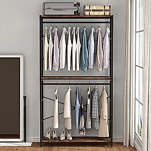 Tribesigns 86 inches Double Rod Closet Organizer, Freestanding 3 Tiers Shelves Clothes Garment Racks, Large Heavy Duty Clothing Storage Shelving Unit for Bedroom Laundry Room