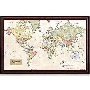 Map Your Travels Deluxe Push Pin World Map | Premium Wood Frame | Personalized Gift Map | Handmade in Minnesota | 33" x 21"