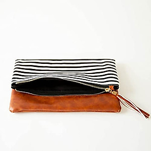 Funky Monkey Fashion Striped Wristlet Wallet Clutch Black & White, Foldover Style