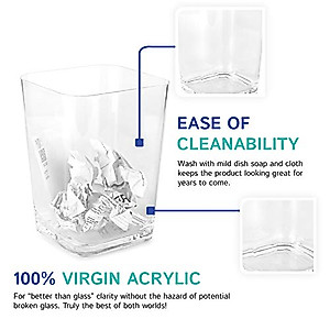 Huang Acrylic Clear Square Wastebasket Trash Can | Garbage Container Bin for Bathrooms, Kitchens, Home Offices | Shatter-Proof, Stylish, Durable and Compact Design