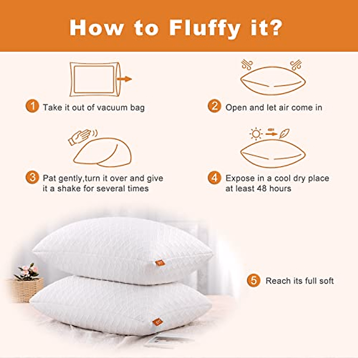 OYT Memory Foam Cooling Bed Pillows for Sleeping - 2 Pack Adjustable Standard Size Gel Shredded Pillows for Sleeping Set of 2 with Side Back Sleepers Washable Removable Cover