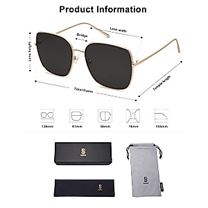 SOJOS Trendy Oversized Square Metal Frame Sunglasses for Women Men Retro Big Flat Lens UV Protection Sunglasses SJ1146, Gold Frame/Grey Lens