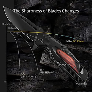 Jellas Tactical Knife, 8Cr13Mov Pocket Knife for Men, Folding Knife 440C Knife with Clip, EDC Knife, Survival Knife for Fishing Hunting Hiking, Knives for Men and Women Knives (Red)