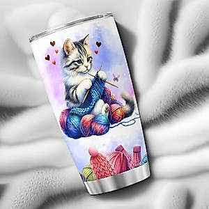 HUBUPU Tumbler 20 Oz With Lid And Straw, Lovers For Tumblers, Cats Sewing, Cat Gifts