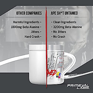Primeval Labs Ape Untamed Pre Workout Energy Drink Powder, 40 Servings Smashberry | Max Support for Pumps & Focus | Increased Performance | Nitric Oxide Production with L-Citrulline, Beta Alanine