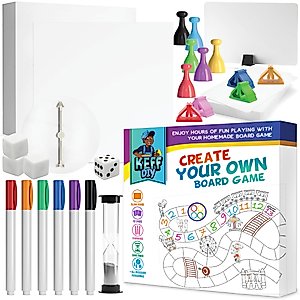KEFF Make Your Own Board Game Set - DIY Blank Game Board Kit with Game Pieces, Blank Cards, Dice, Spinner, Pawns & More - Fun Family Board Games for Kids & Adults
