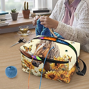 Goronwyfloyd Horse Butterfly and Sunflower Yarn Bag Yarn Holder for Crochet Accessories Yarn Storage Bag for Crocheting Portable and Sturdy