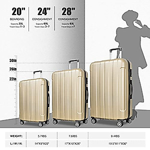 FOCHIER F 3 piece Hard Shell Luggage Sets Suitcase Set, PC+ABS Lightweight Hardside Travel Suitcase with Spinner Wheels & TSA Lock for Women Men (20/24/28 inch)