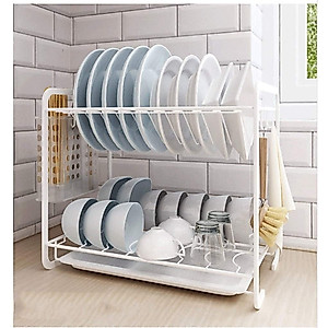 Plate Rack Draining Dish Rack Dish Drying Rack,2-Tier Dish Rack and Drain Board，Dish Drying Rack Storage Tray Cutlery Dish Drainer Room Pan Plate Holder