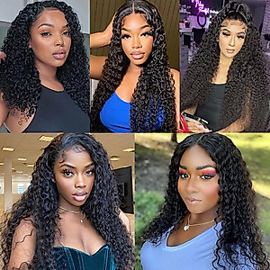 Water Wave Lace Front Wigs for Black Women Wet and Wavy Lace Front Wigs Human Hair Pre Plucked with Baby Hair 180 Density 13x4 Curly HD Lace Front Wigs 30 Inch