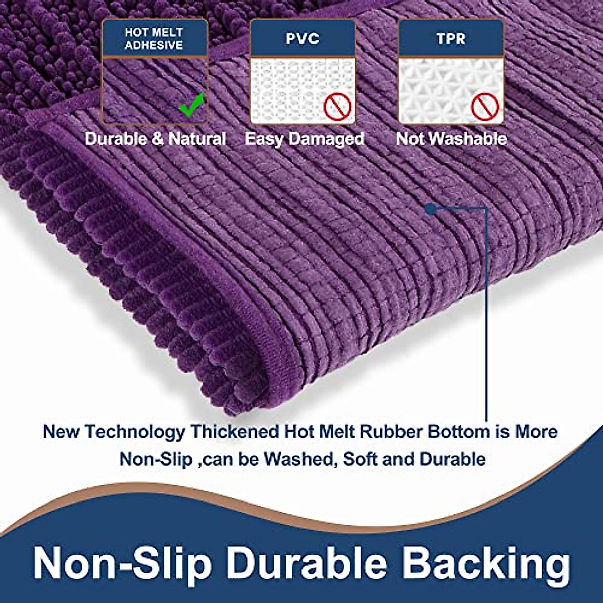 H.VERONNEX Luxury Chenille Plum Bathroom Rugs Sets 2 Piece, Thickened Hot Melt Rubber Bottom Bath Mats for Bathroom Non Slip,Bath Rugs Quick Dry Machine Washable for Shower Mat,Puppy-Loved Mat